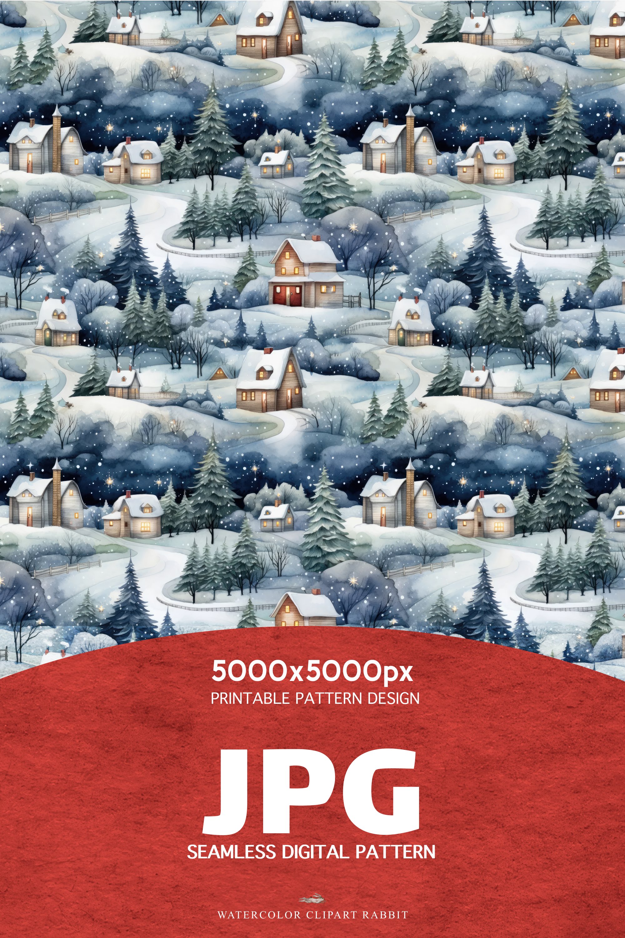 Christmas Night Village Pattern Winter Print Digital Paper