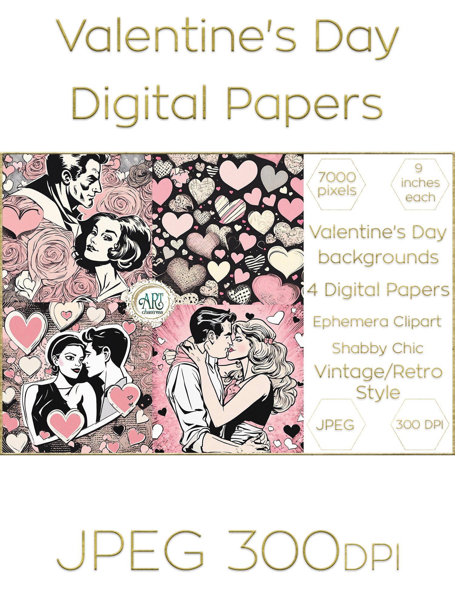 Watercolor Vintage Valentine Digital Paper Shabby (3010448)