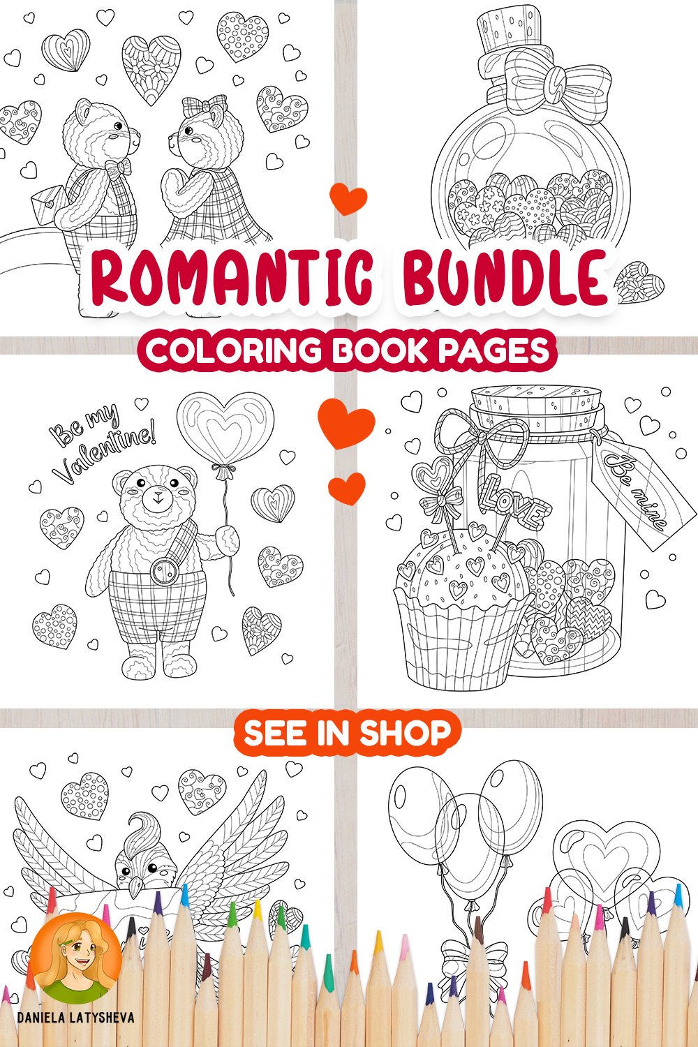 Romantic bundle Coloring book pages for Valentine day
