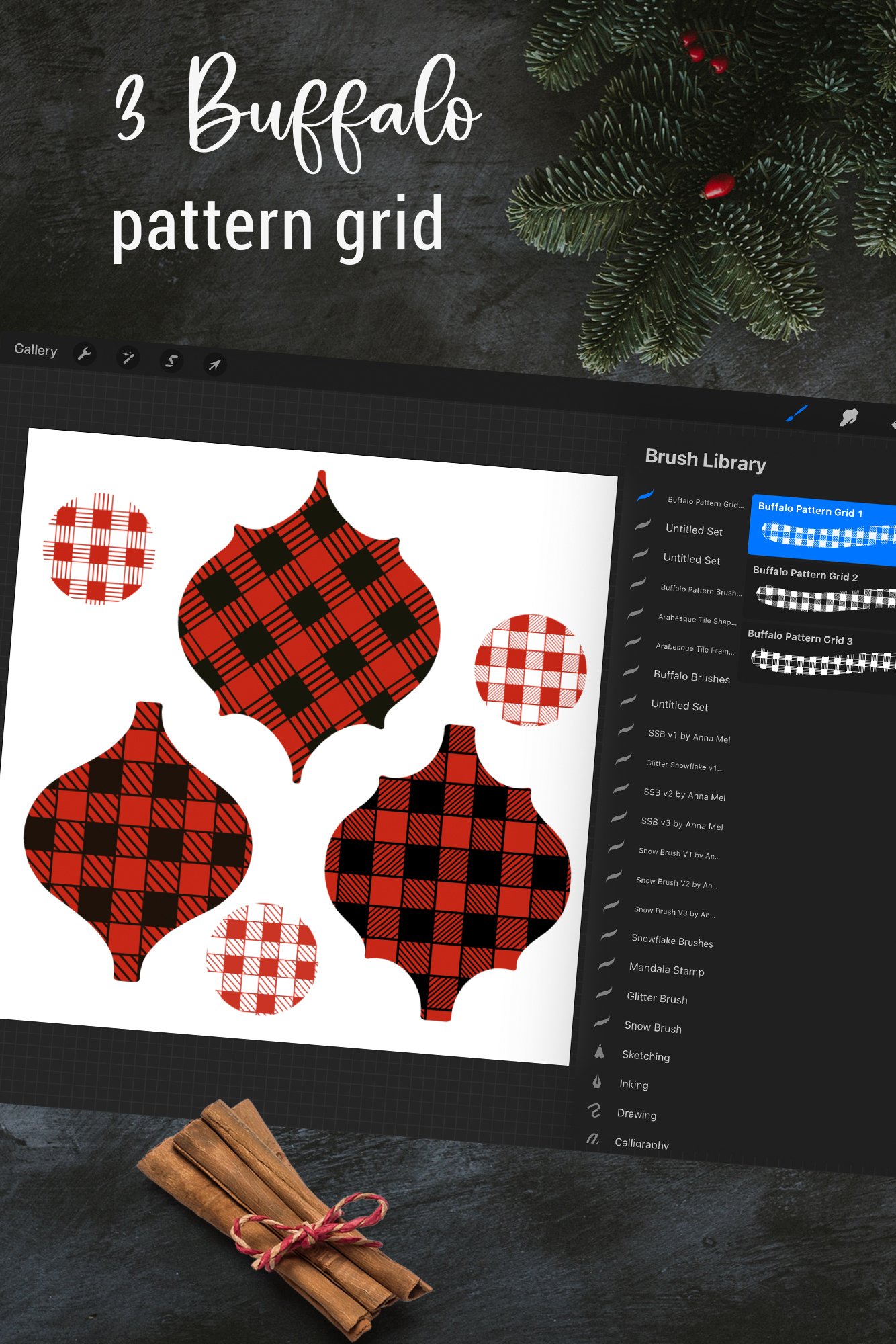 Buffalo plaid grid Procreate brush | Christmas Pattern grid