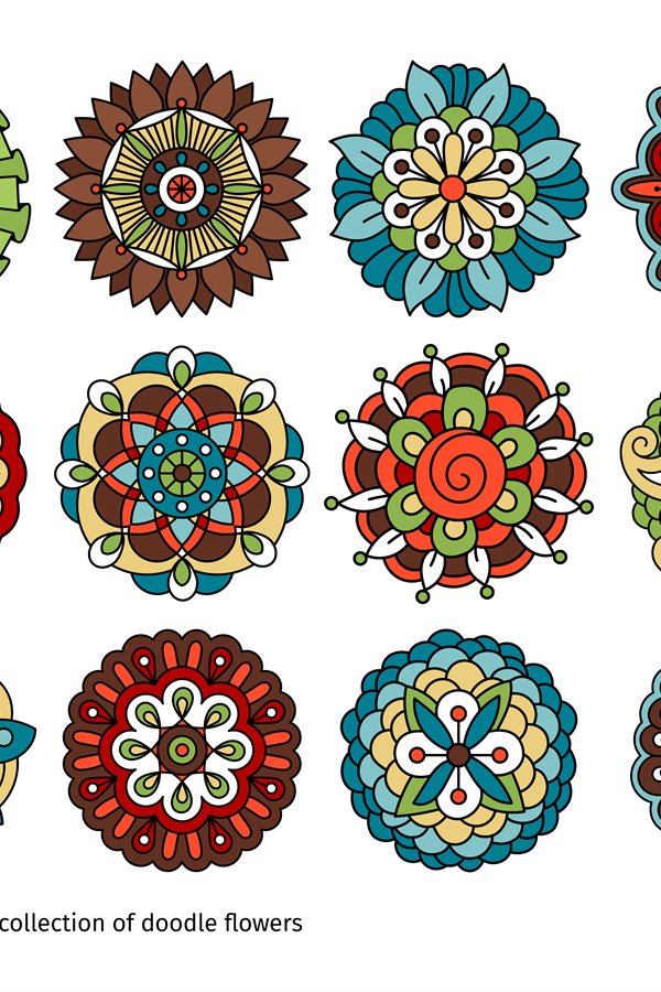 Spring doodle flower set