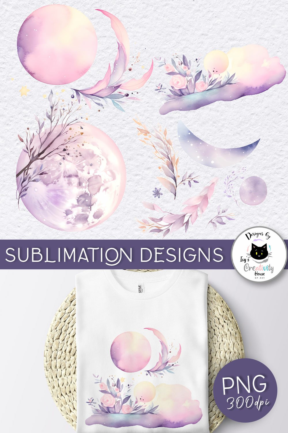Watercolor Boho Clipart | Magic Moonlight Sublimation Design