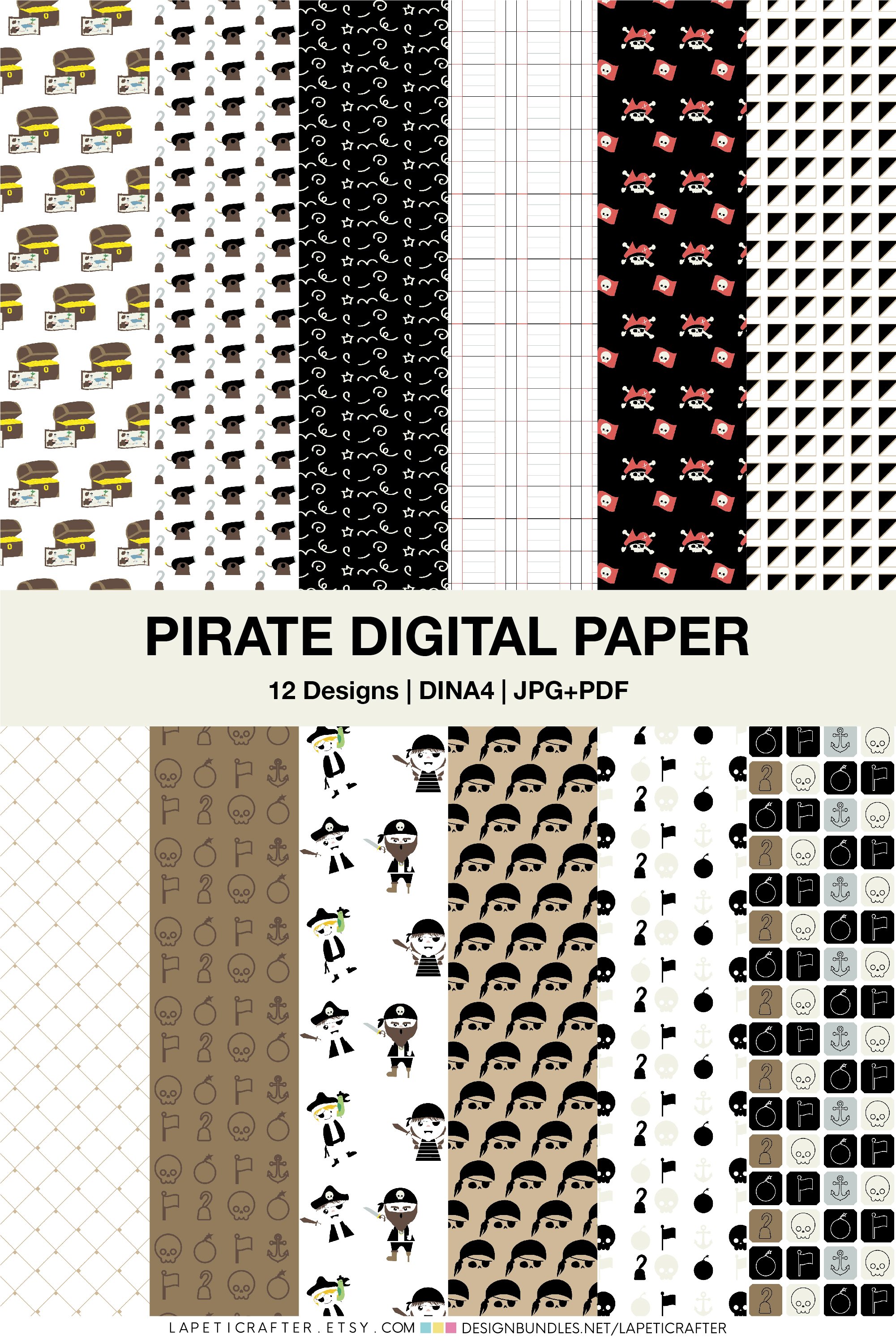 Pirate Digital Paper Pack for digital scrapbooking and party