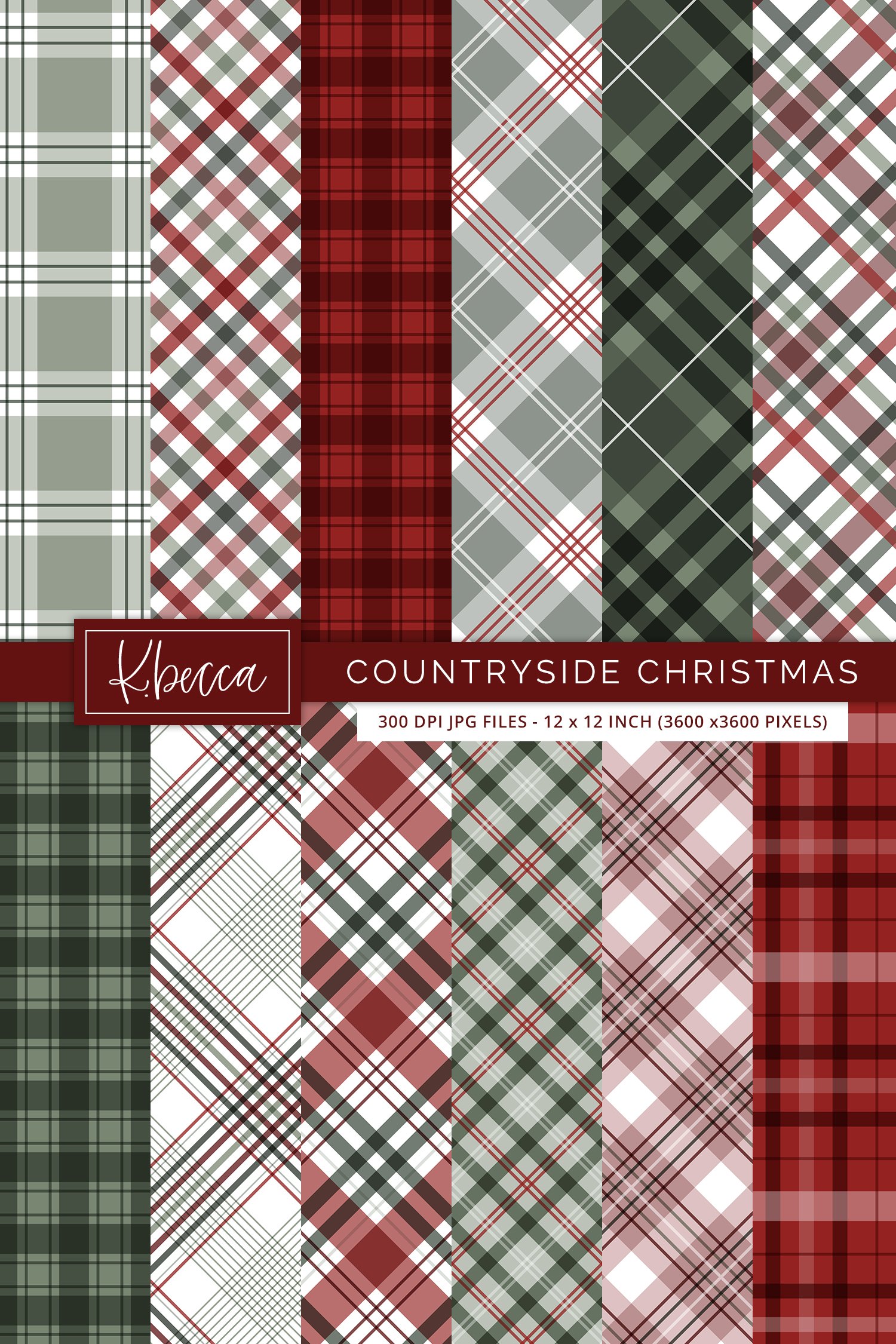 Country Christmas Plaid Digital Papers Backgrounds Patterns