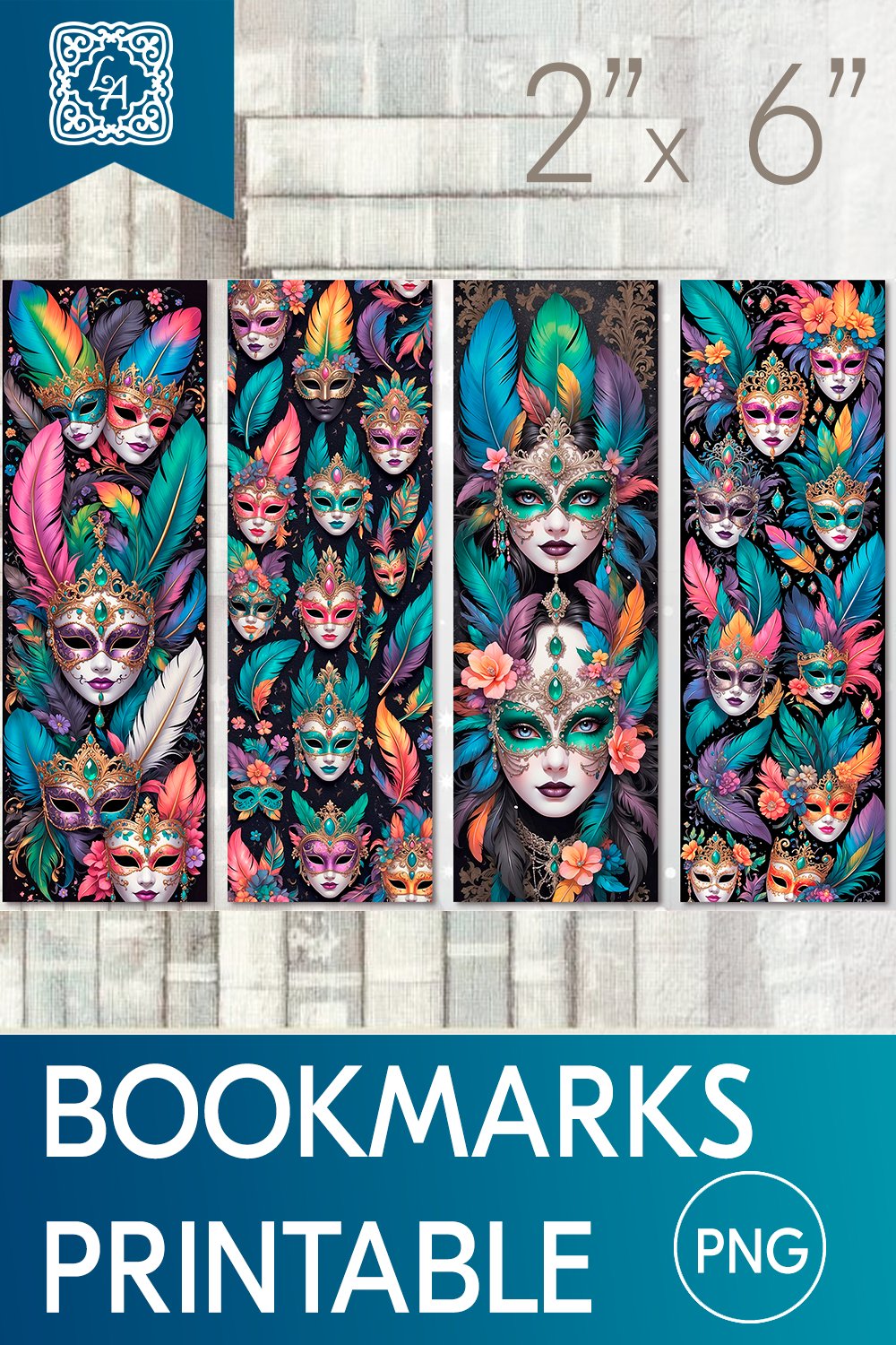 Mardi Gras / Mask Printable Bookmark 4 PNG