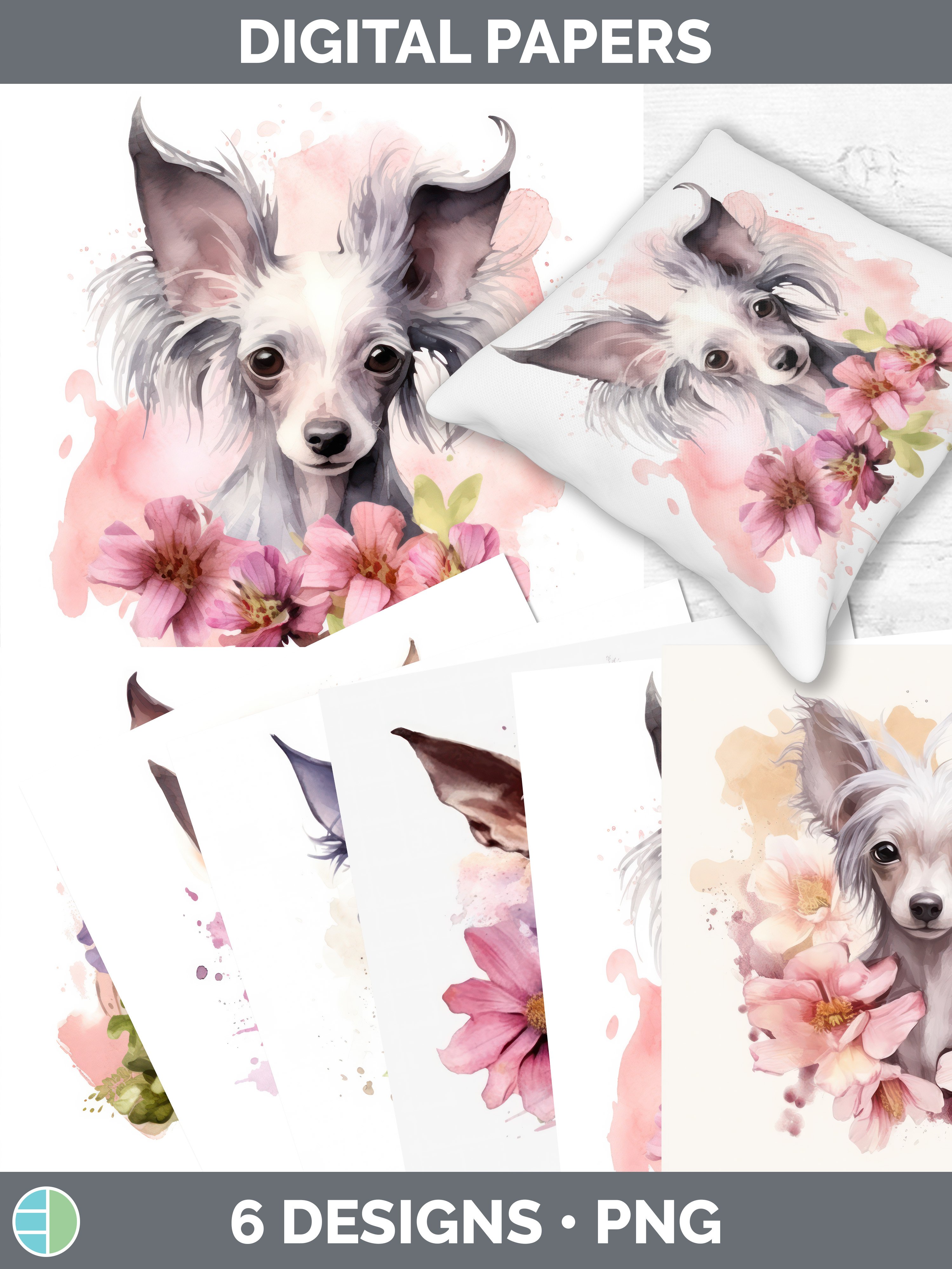 Watercolor Hairless Chinese Crested Dog Paper Backgrounds