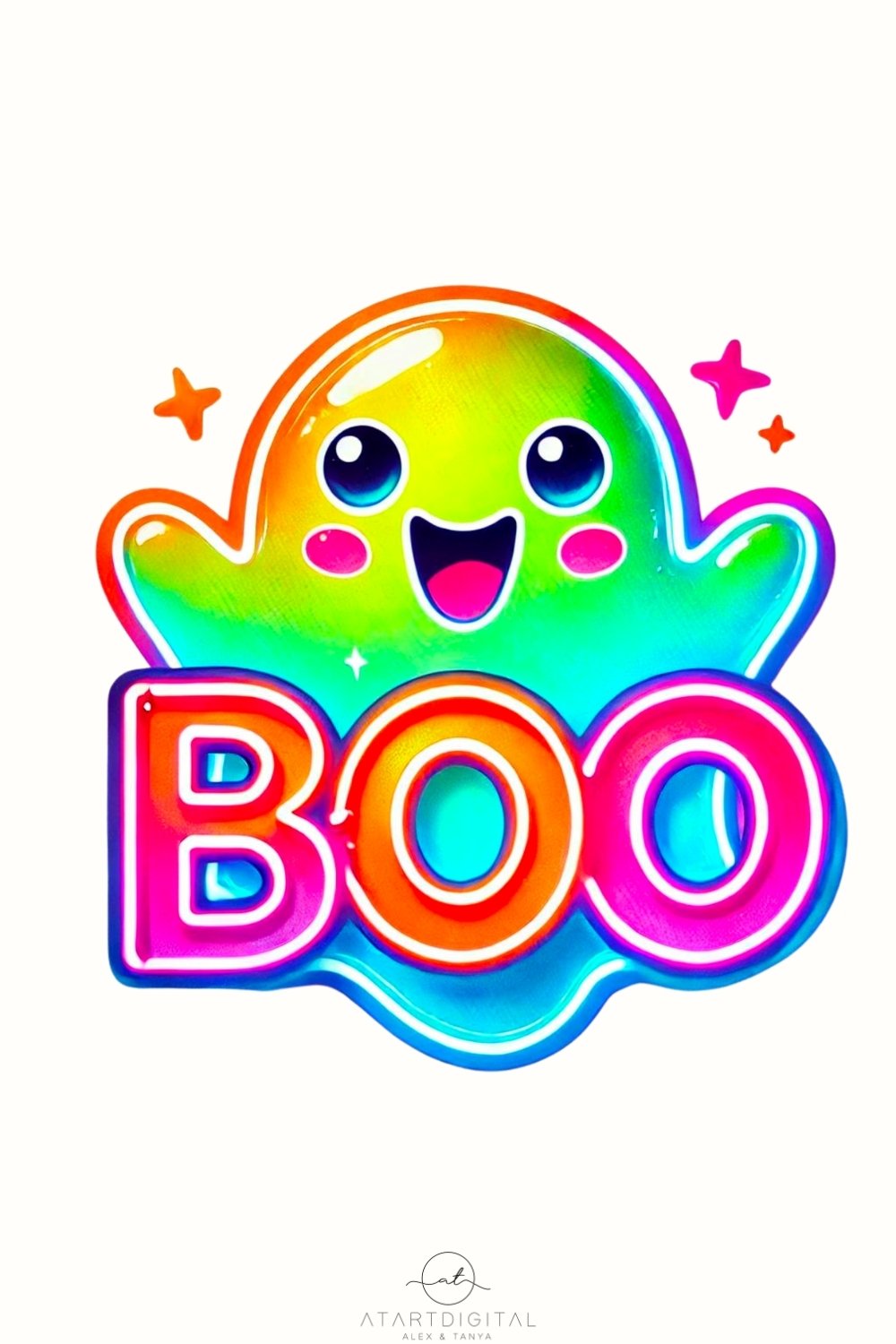 Neon Boo Ghost PNG, Digital Download for Crafts
