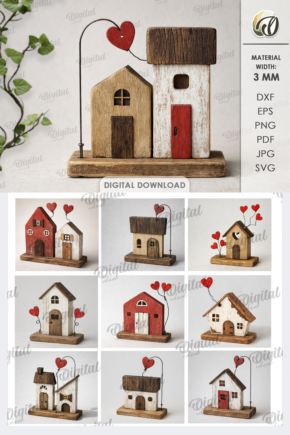 3D Driftwood Houses Bundle Laser Cut. Standing Decor SVG