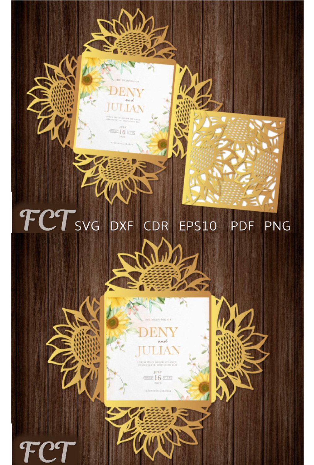 Sunflower invitation SVG Cricut, Four fold Sunflower wedding