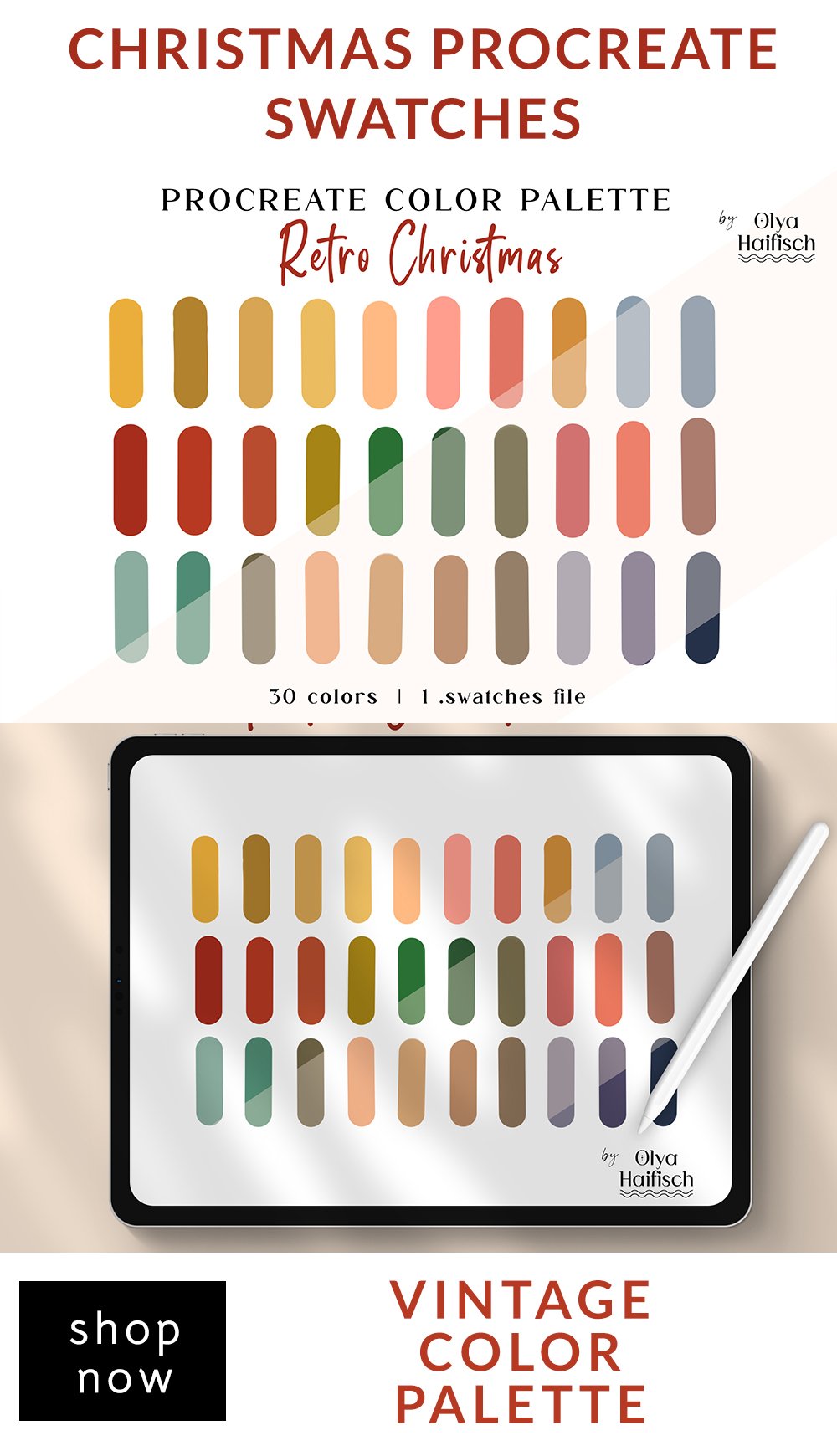 Christmas Procreate Color Palette. Retro Color Swatches