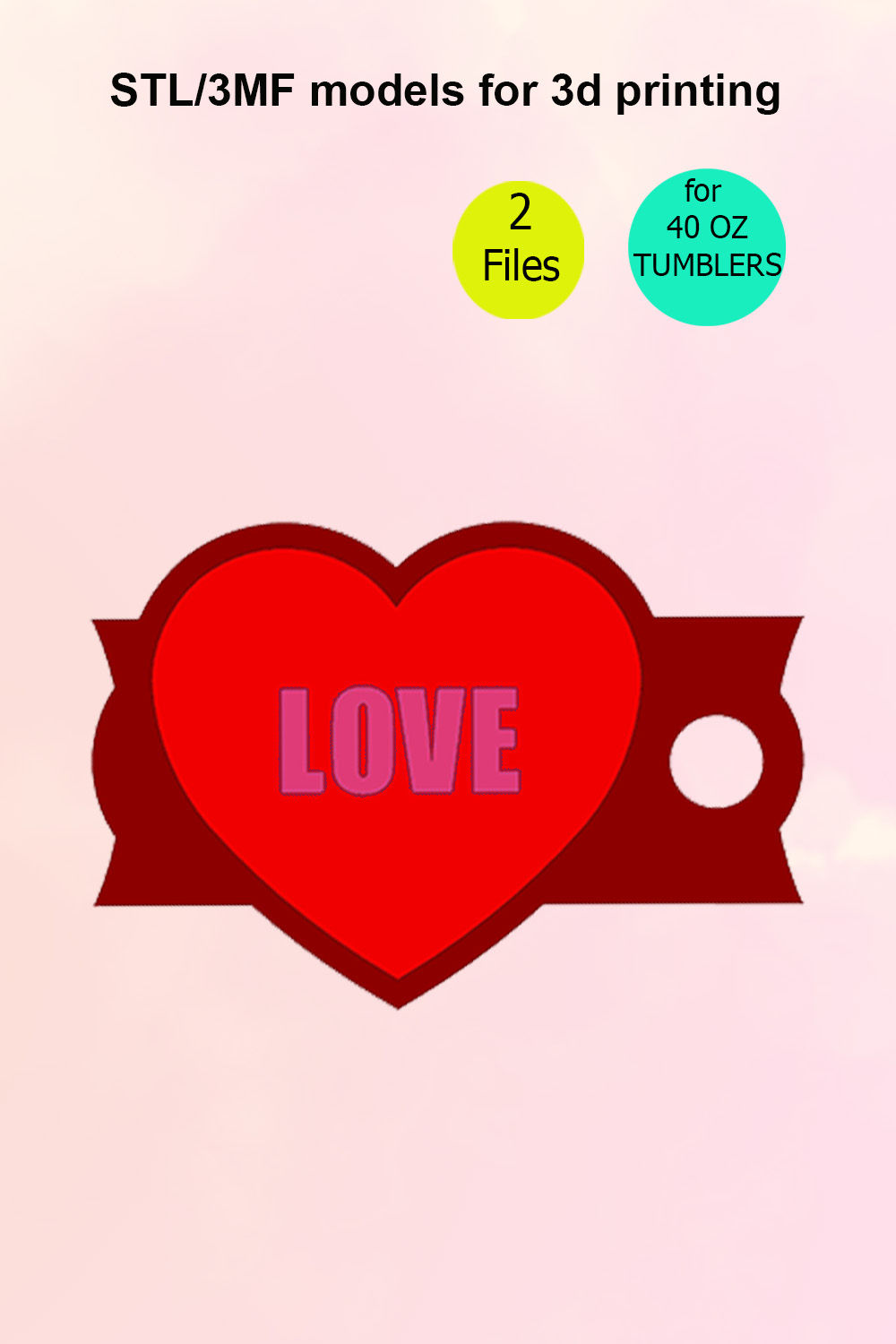 Heart, 40 OZ Tumbler, STL/3MF files for 3D (6456427)