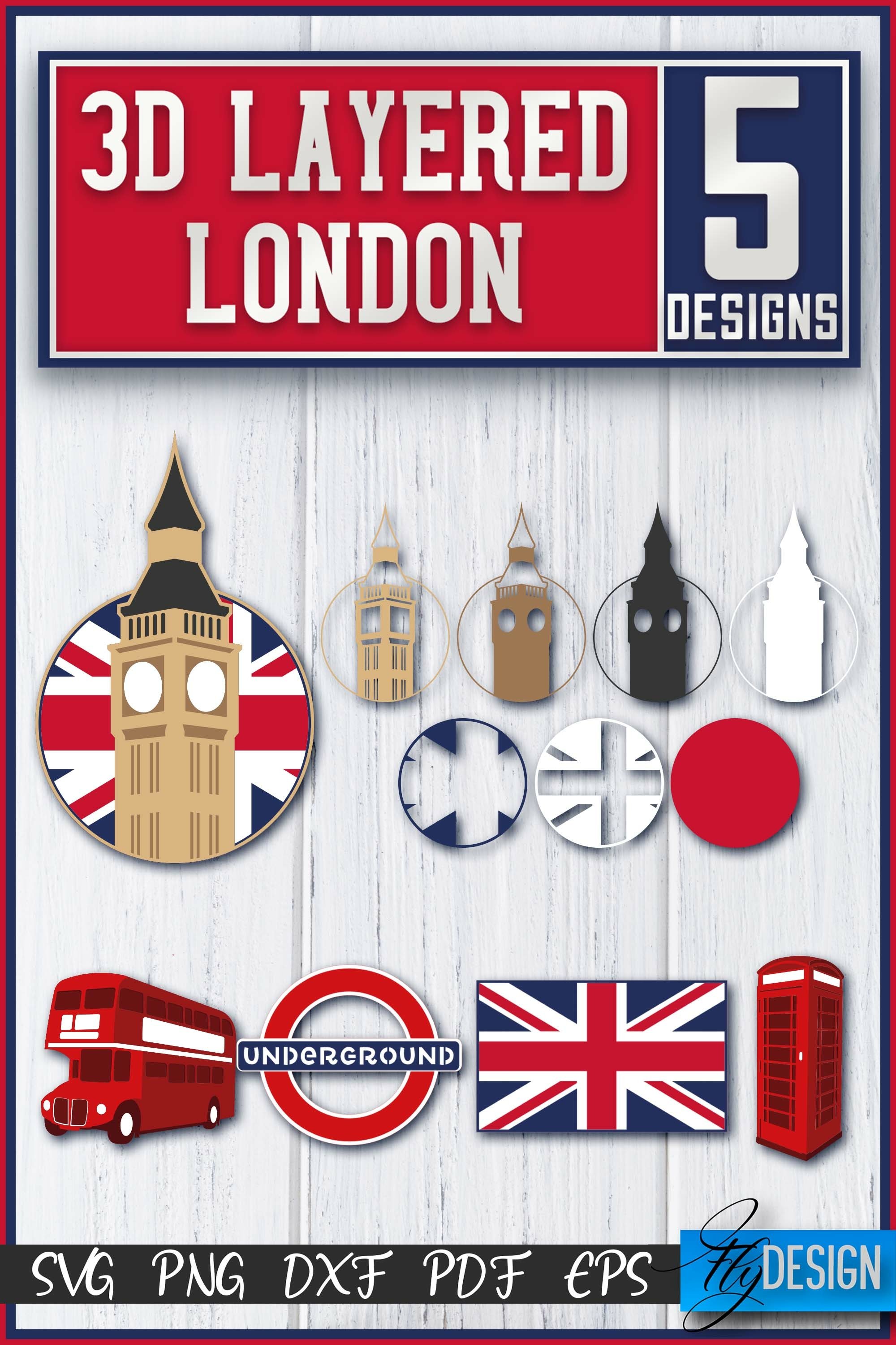London 3D Layered Design SVG| Union Jack Paper Cut SVG