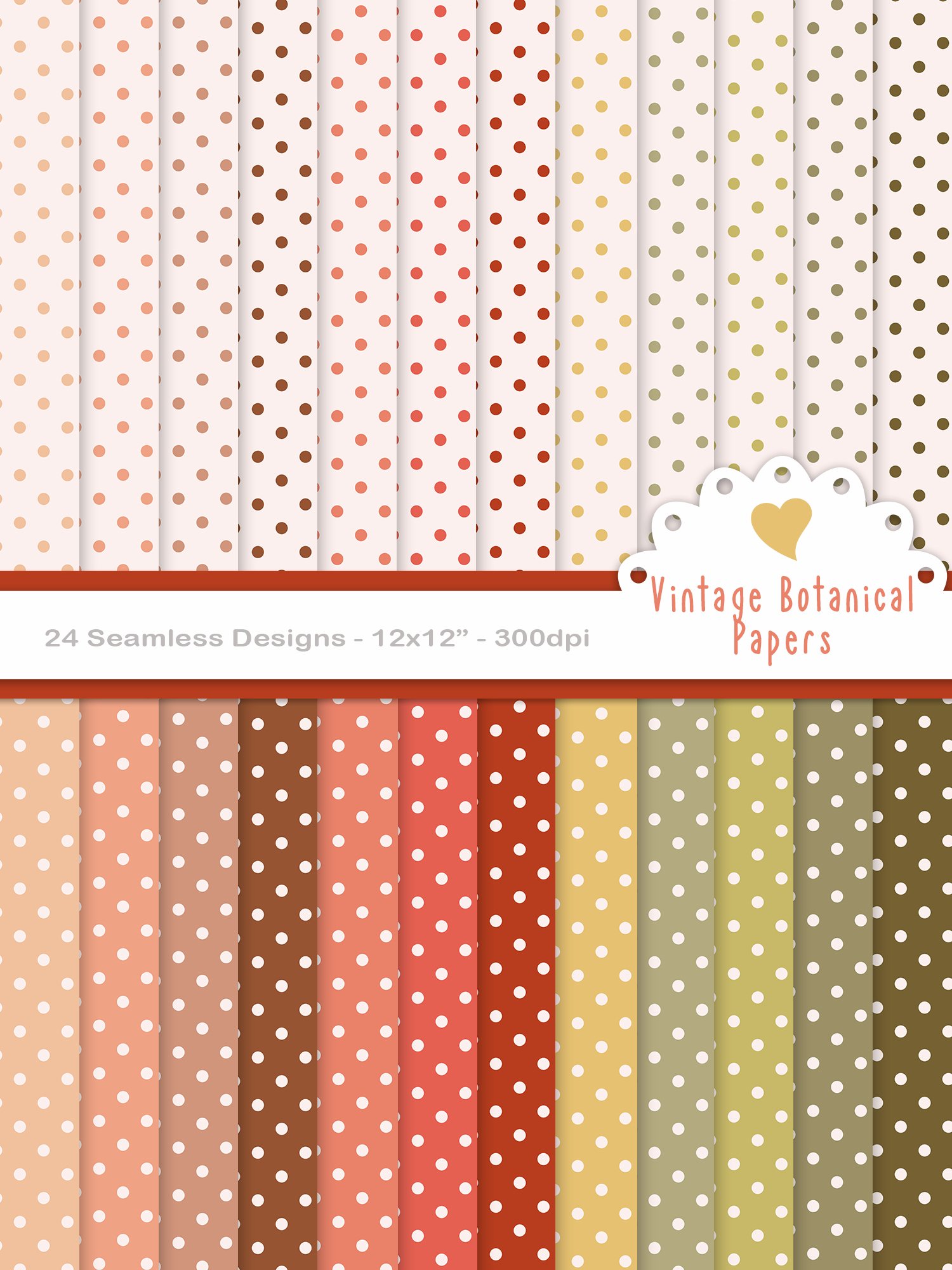 Vintage botanical polka dots, seamless background patterns