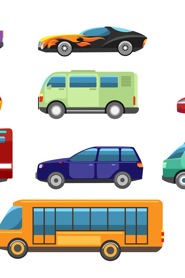Bus and cars design objects