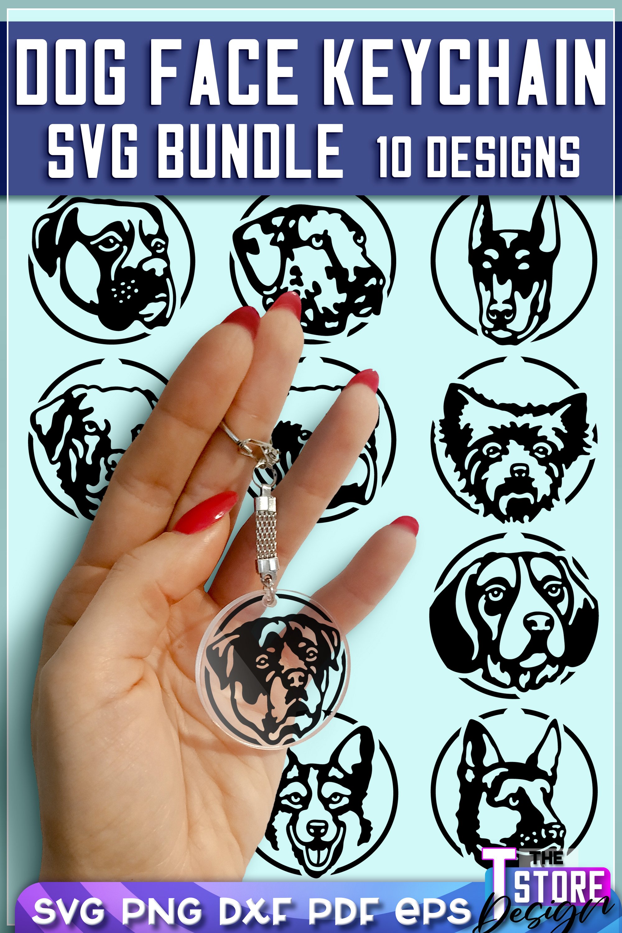 Dog Face Keychain SVG Design|Round Keychain SVG File|Keyring