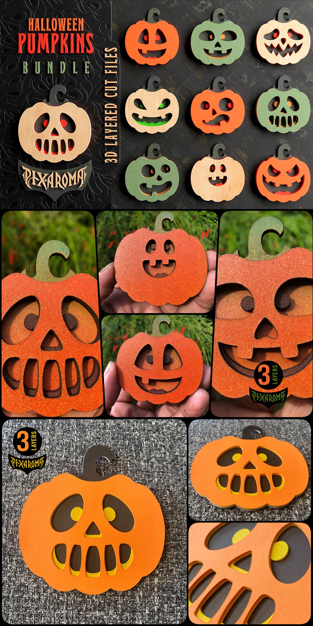 Halloween Pumpkins Bundle | 3D Layered Cut Files