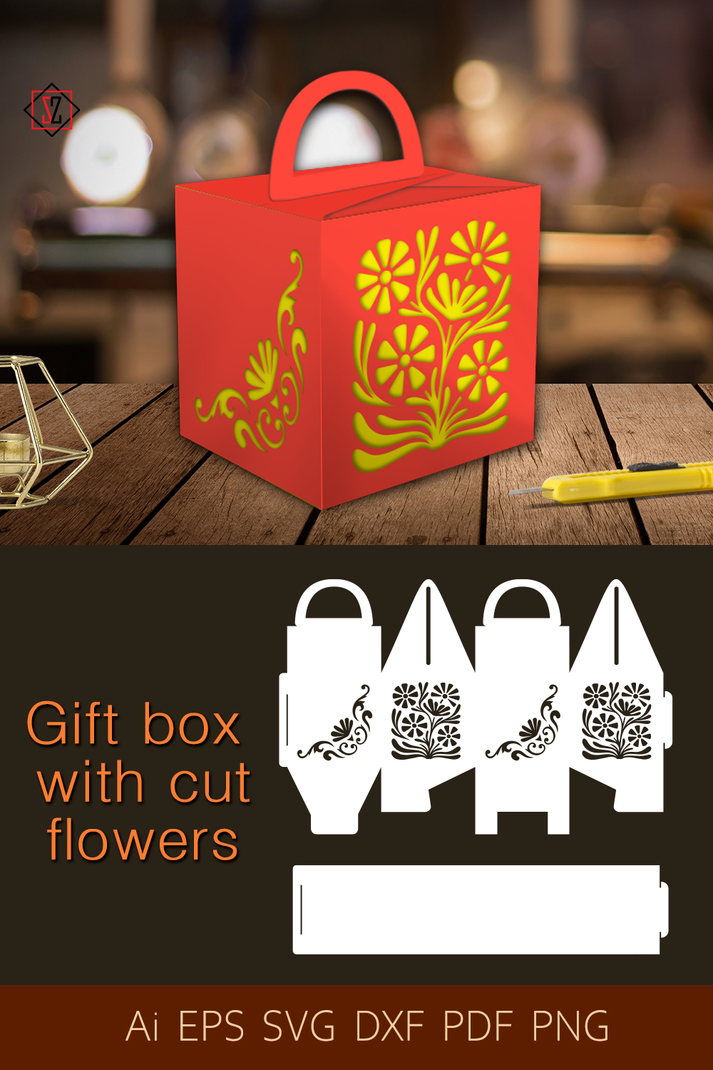 Gift box with cut-out flowers