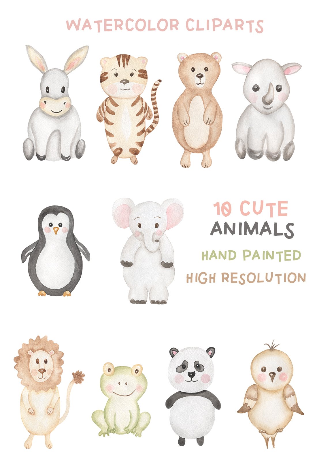 Watercolor Cute Animals Clipart set