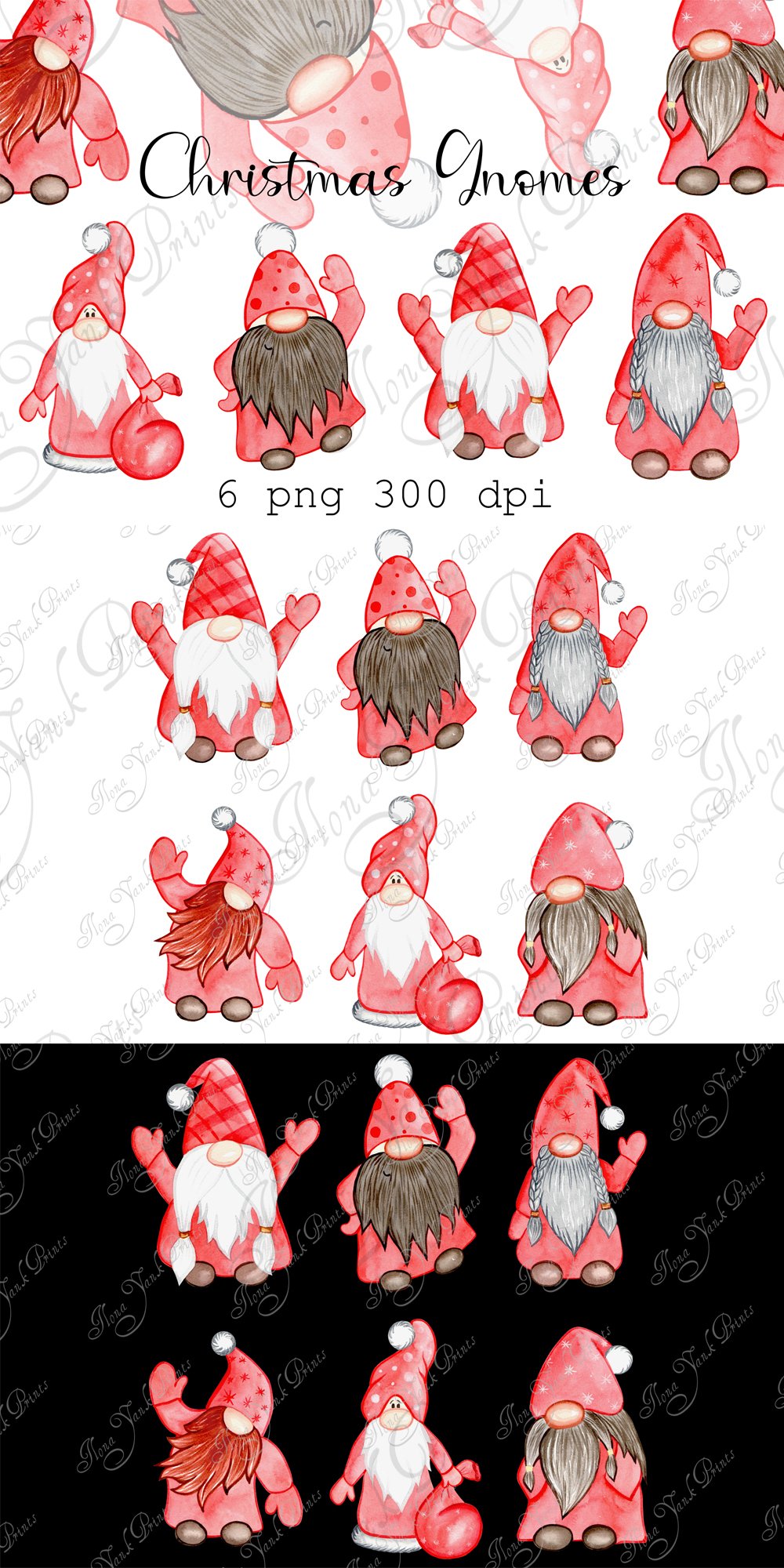 Christmas gnomes clipart | Watercolor gnomes PNG