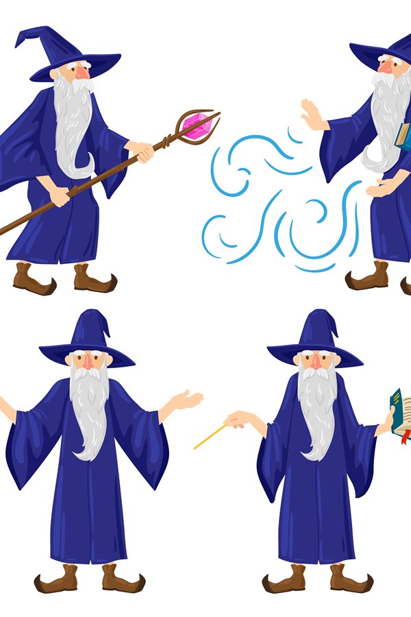 Cartoon fairy tale medieval wizard, magician character. Old