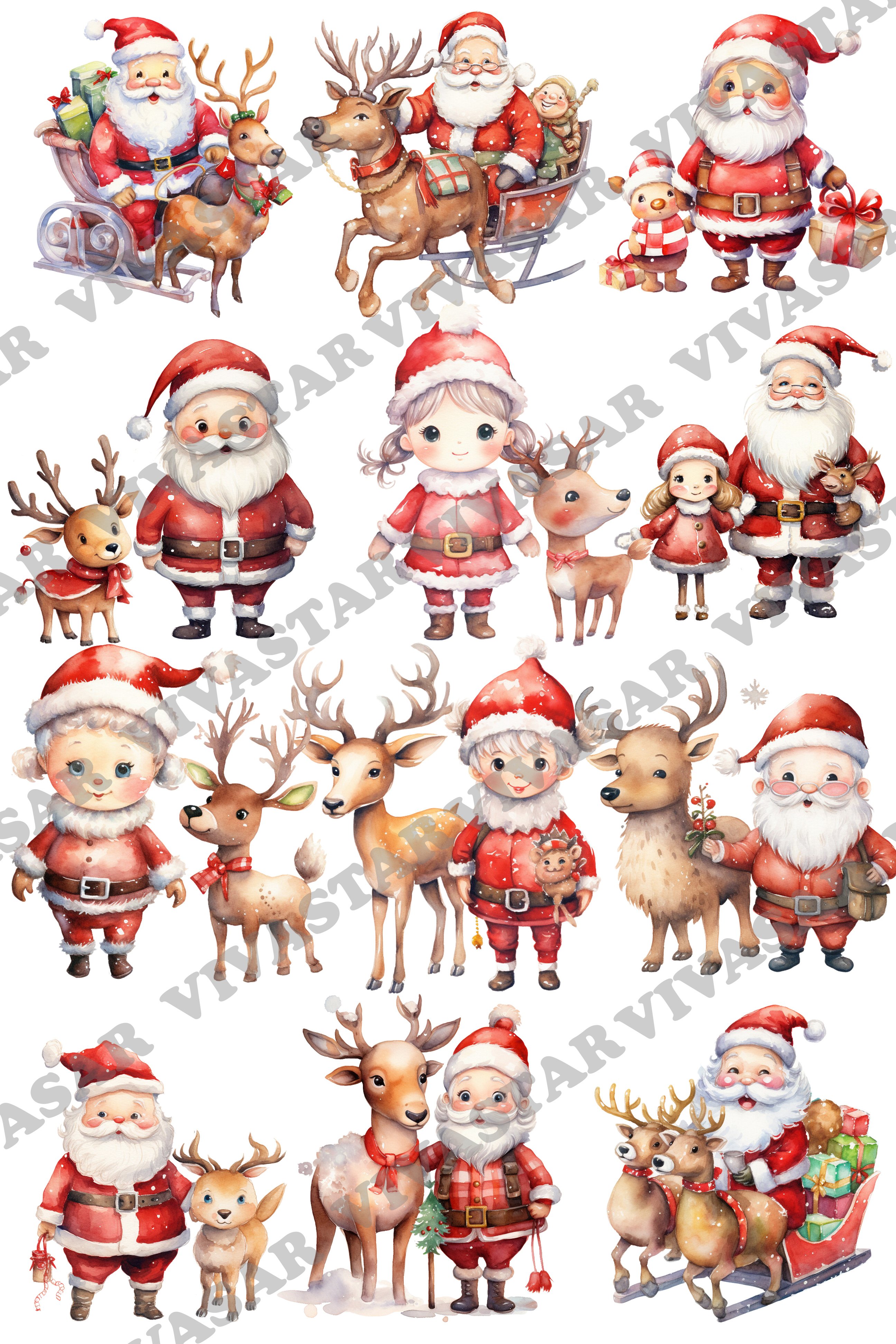 Santa Claus Clipart, Christmas clipart, Reindeer clipart