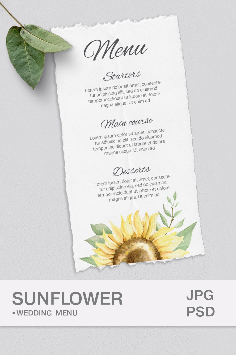 Sunflower Wedding Menu. Editable template (709160)