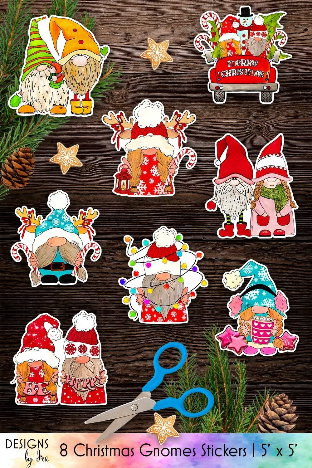 Christmas Gnomes Stickers | Hand-Drawn Watercolour Stickers