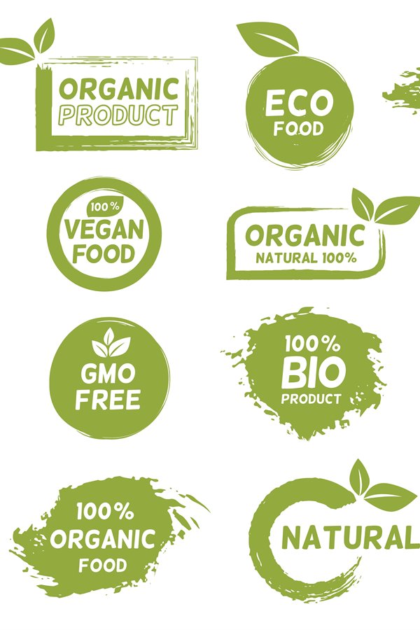 Green eco, organic and vegan product grunge label. Fresh hea