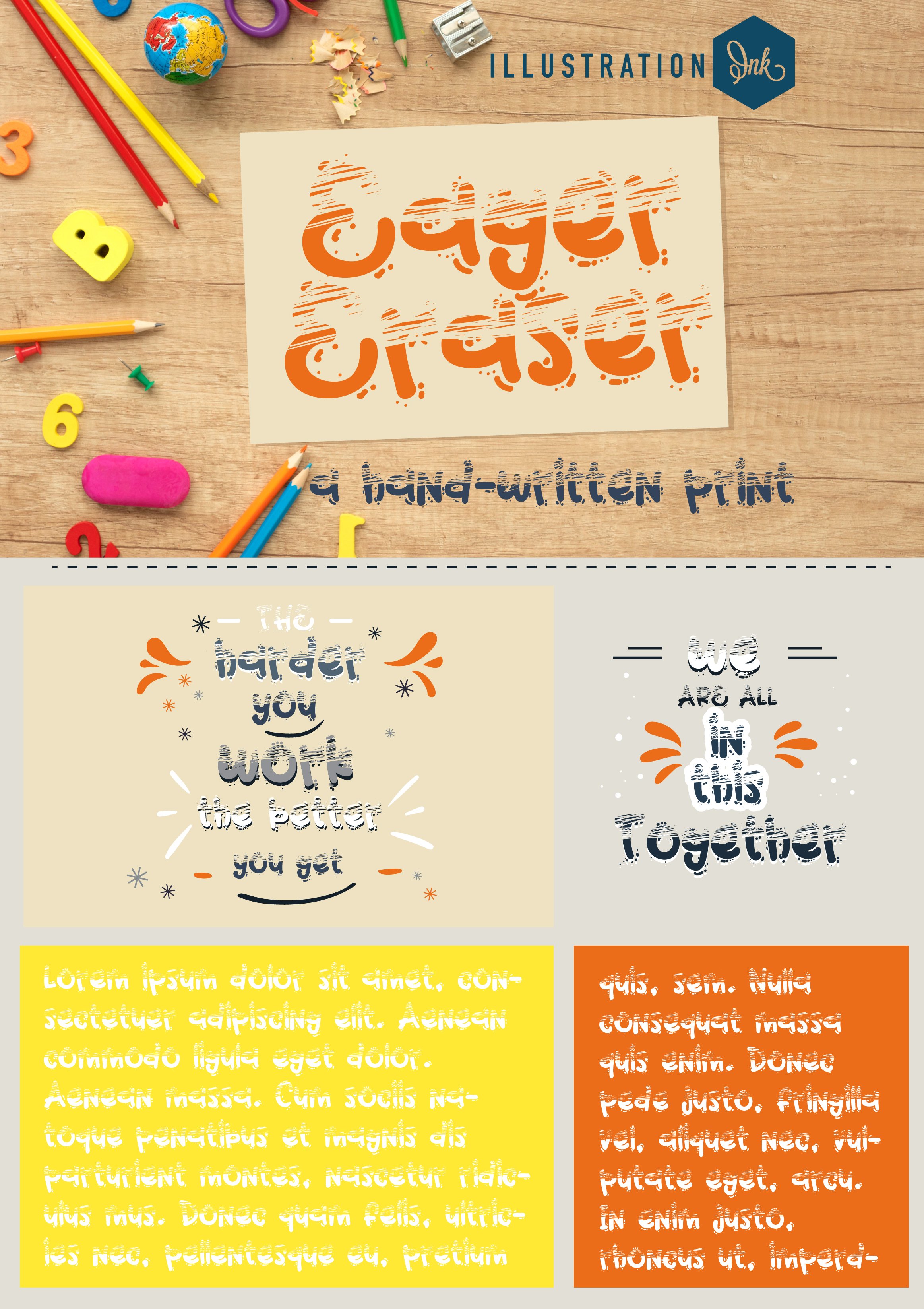 Hand-crafted, youthful school font for teachers and students