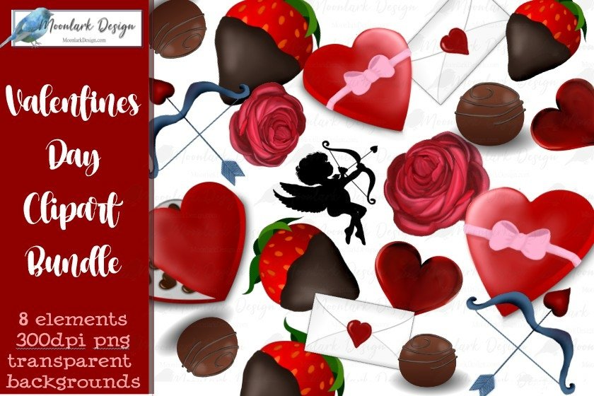 Valentines clipart PNG, cupid rose, candy, strawberry, mail