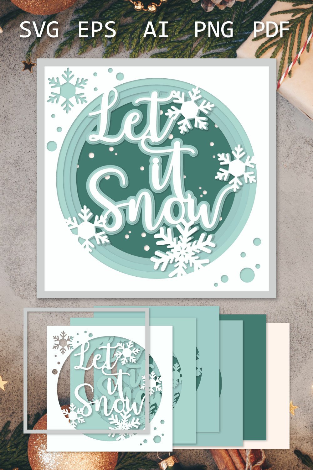 Christmas card, Let it snow Layered papercut template SVG