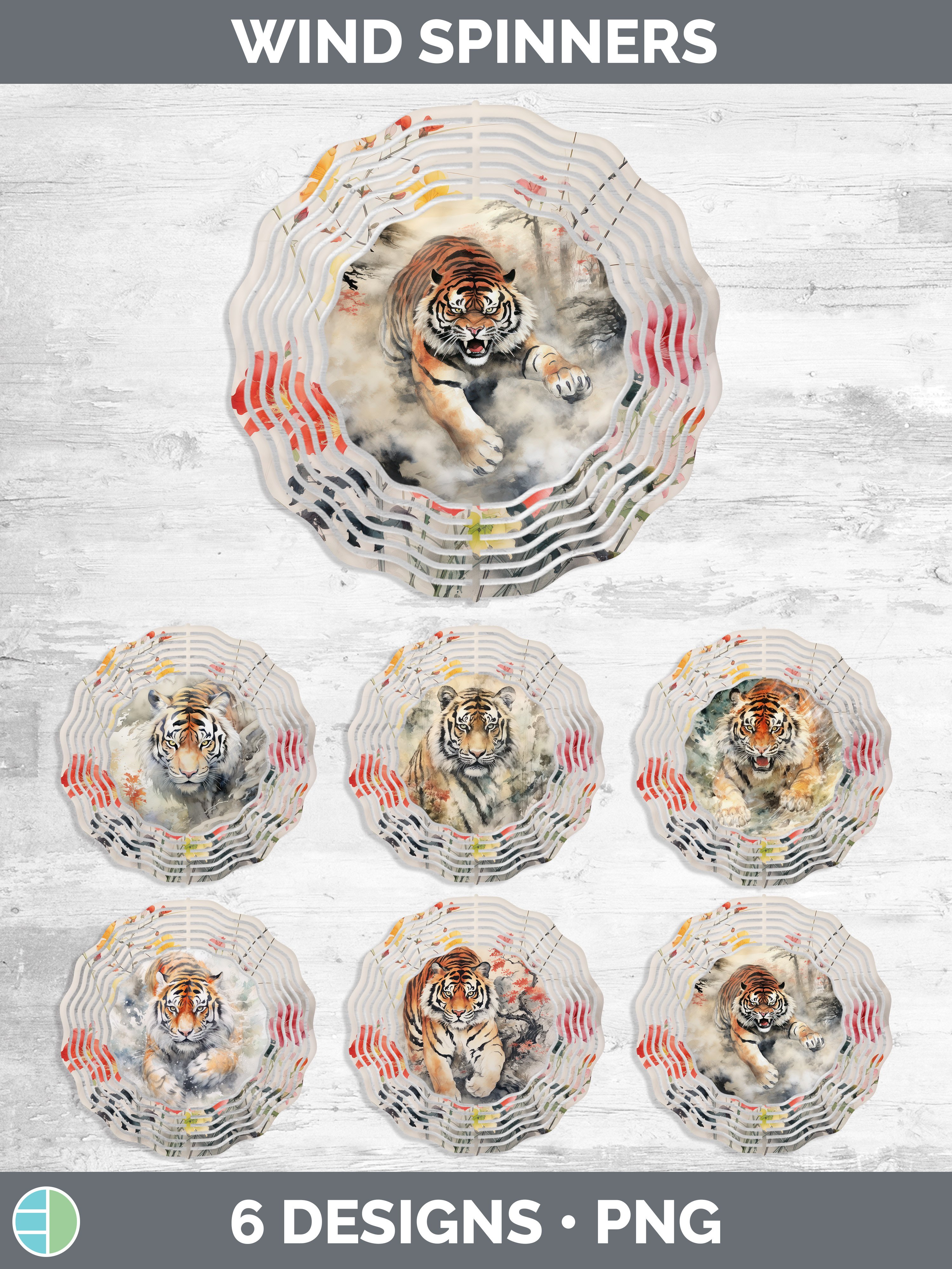 Japanese Watercolor Tiger Wind Spinner | Sublimation Spinner