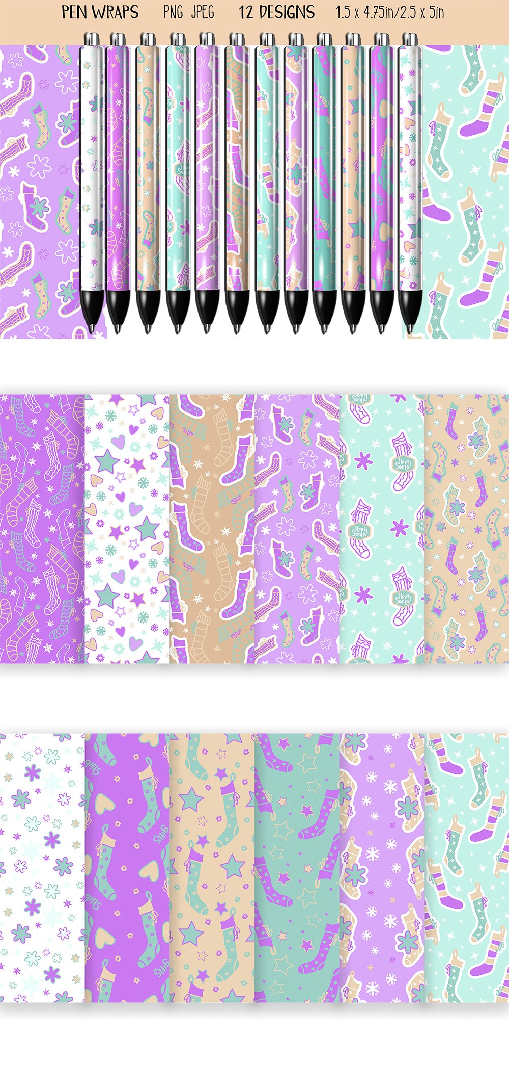 12 Pen wraps Sublimation designs/Christmas socks (2267848)