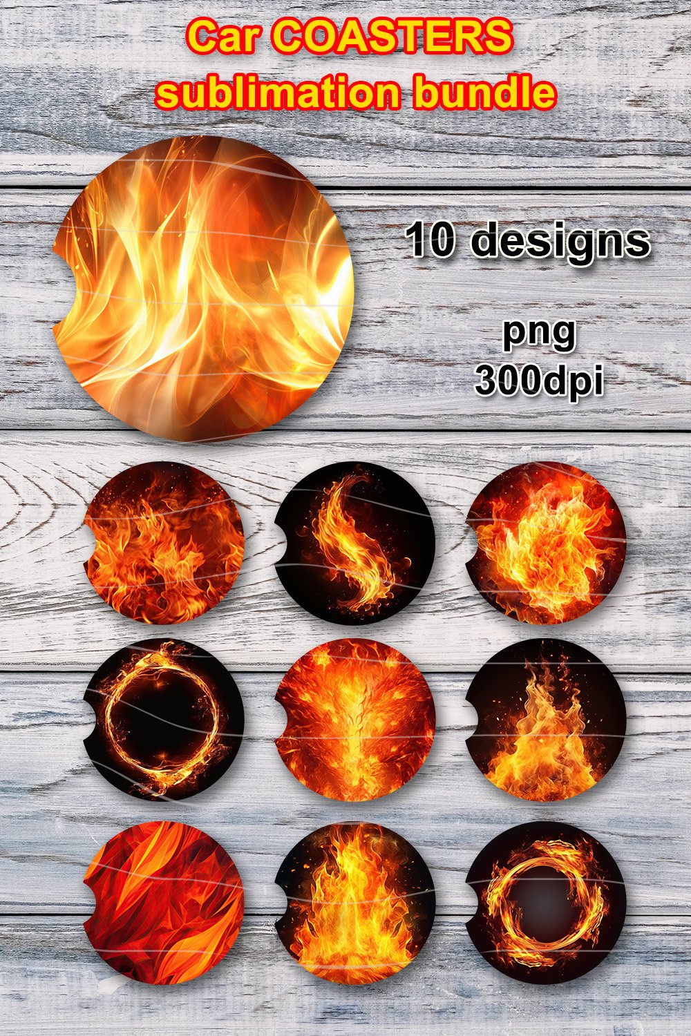 Car Coaster Sublimation Designs| Fire Flames Car Coaster Png