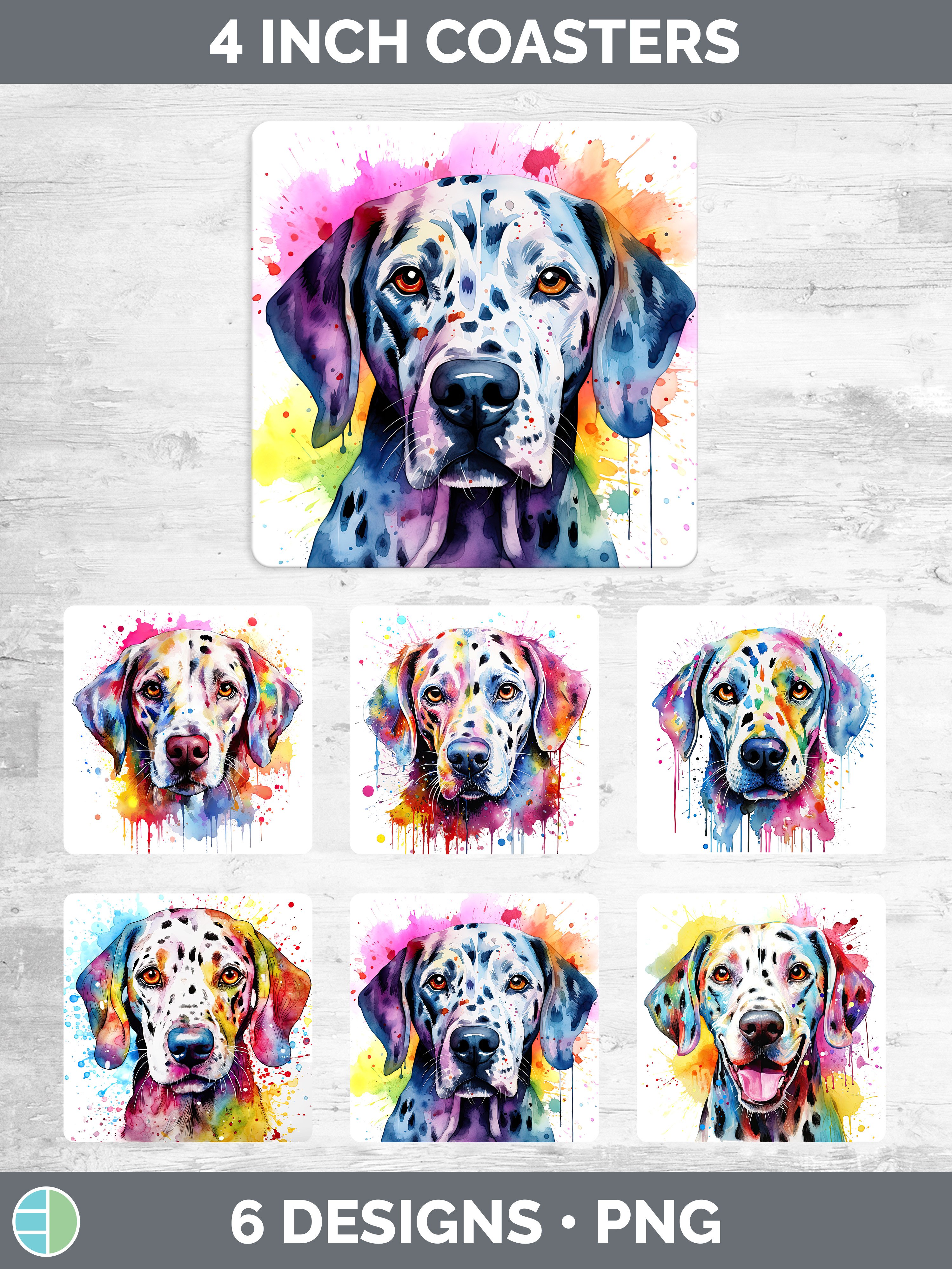 Splat Rainbow Dalmatian Dog Square Coaster | Sublimation Coa