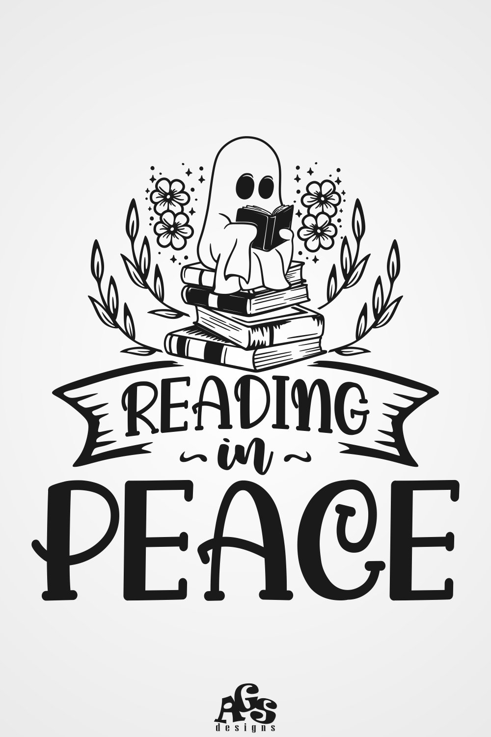 Reading In Peace Ghost Books Lover Svg Design