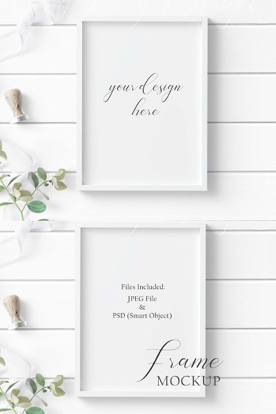 5x7 White Frame Mockup on white wood background. (998465)