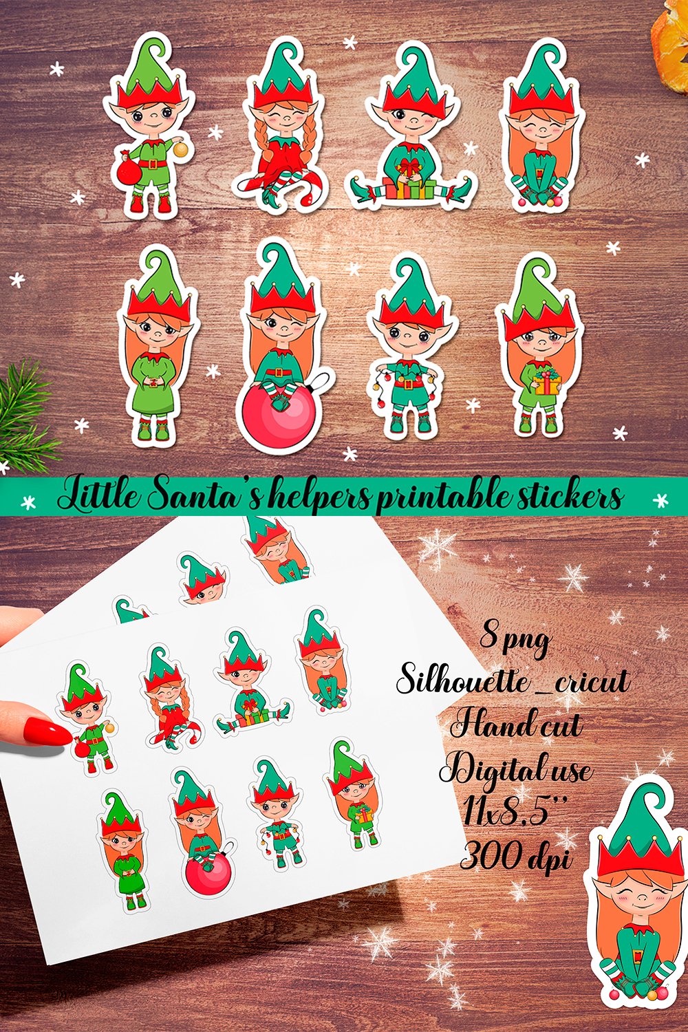 Little Santa's helpers printable stickers. PNG, JPG.