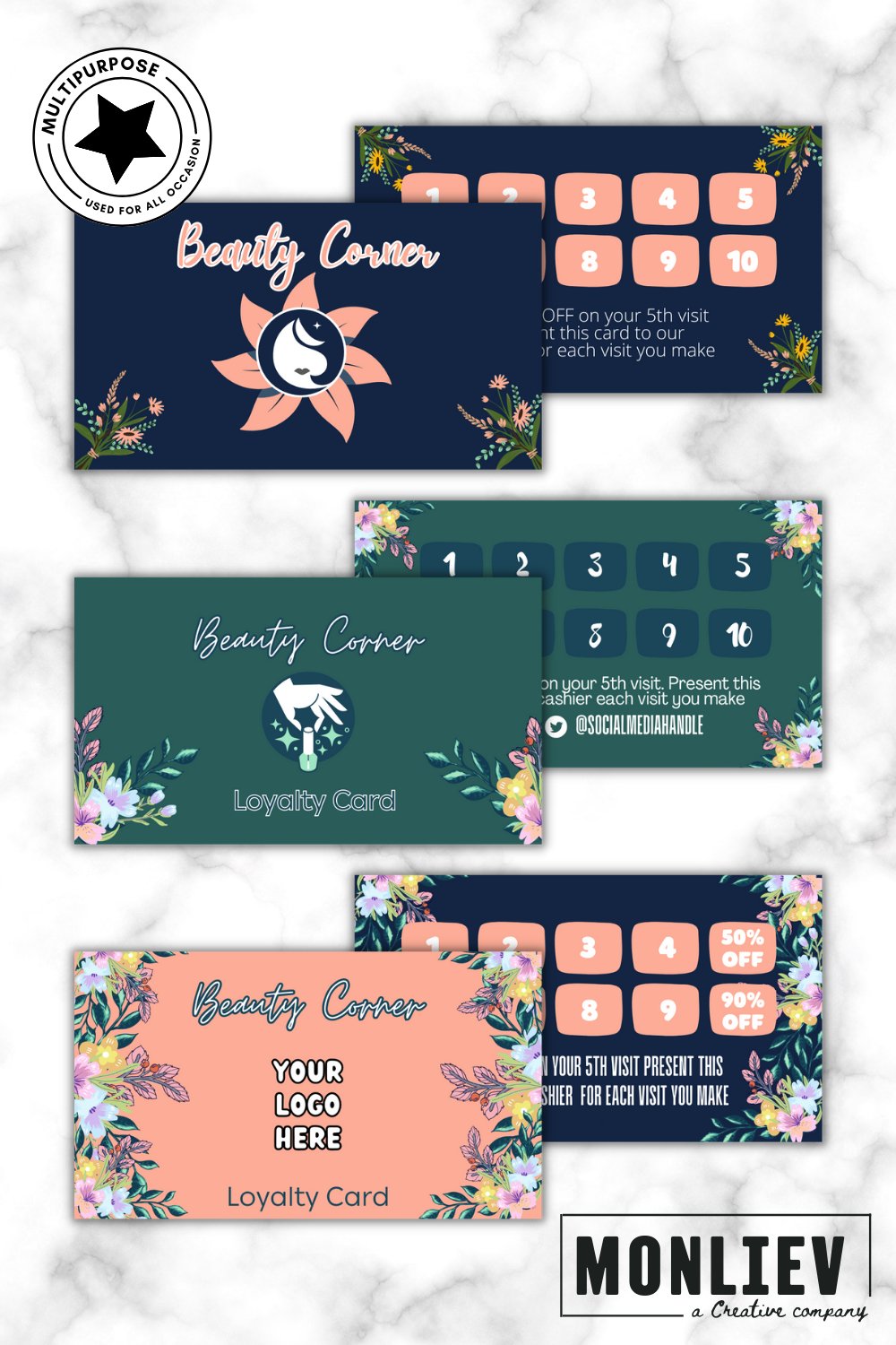 042 - 3 sets Boquet Flower Decoration Two-Sided Loyalty Card