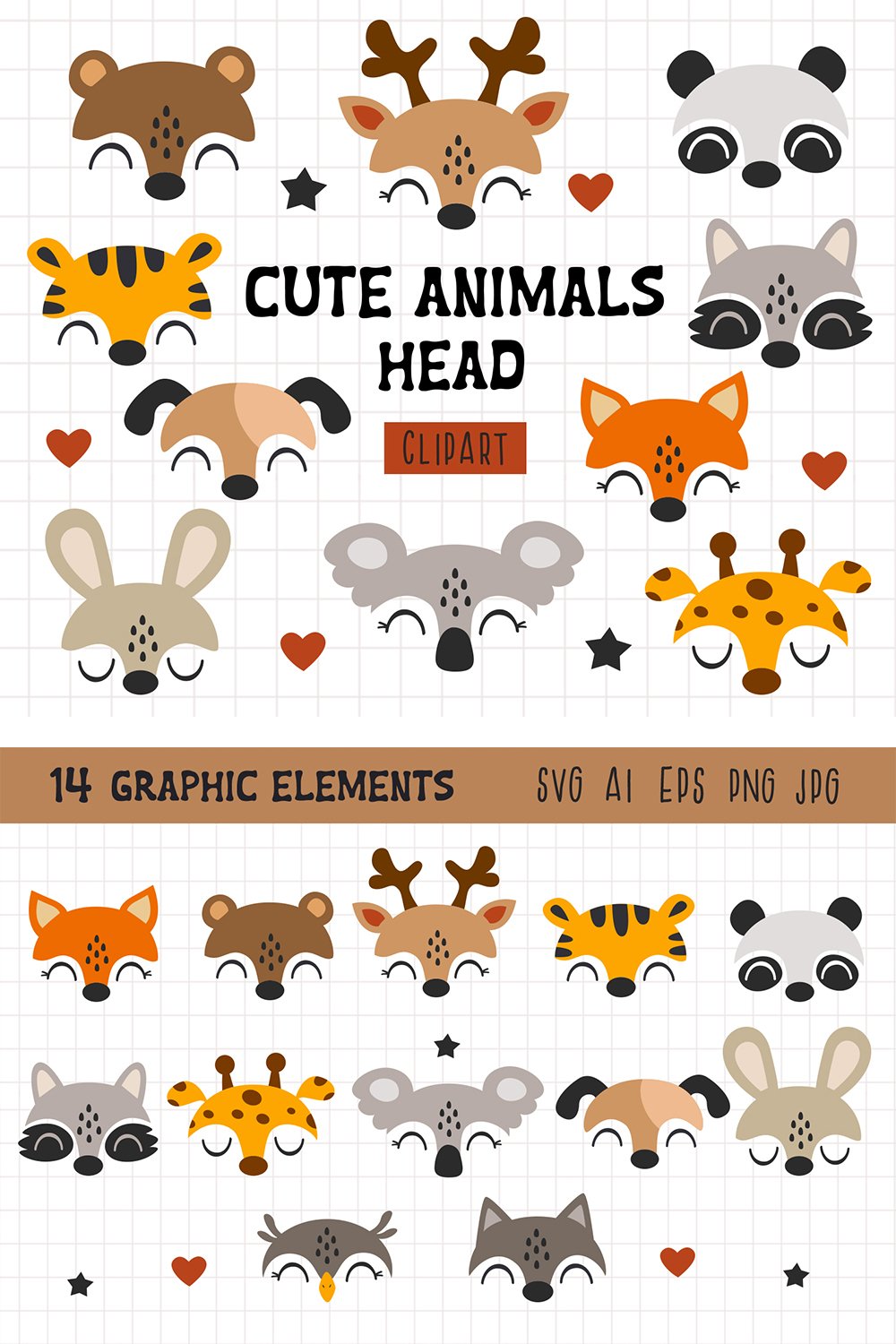 Animal face svg , Animal head clipart, cute animal, mammals