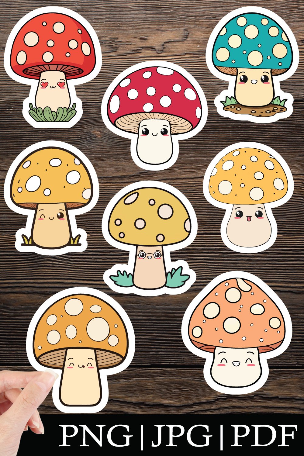 Cute Mushrooms Stickers Kawaii PNG, Funny Mushrooms Stickers