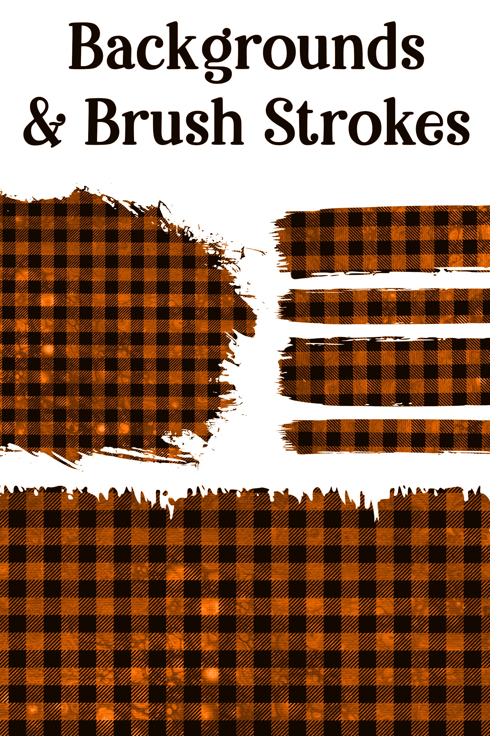 Distressed Orange Buffalo Plaid Backgrounds and Brush Stroke