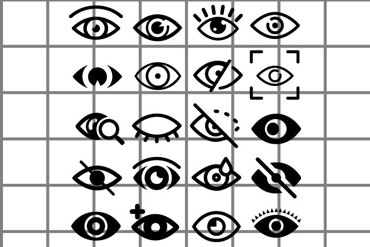 Eye and see icons black vector set. Scan symbol.
