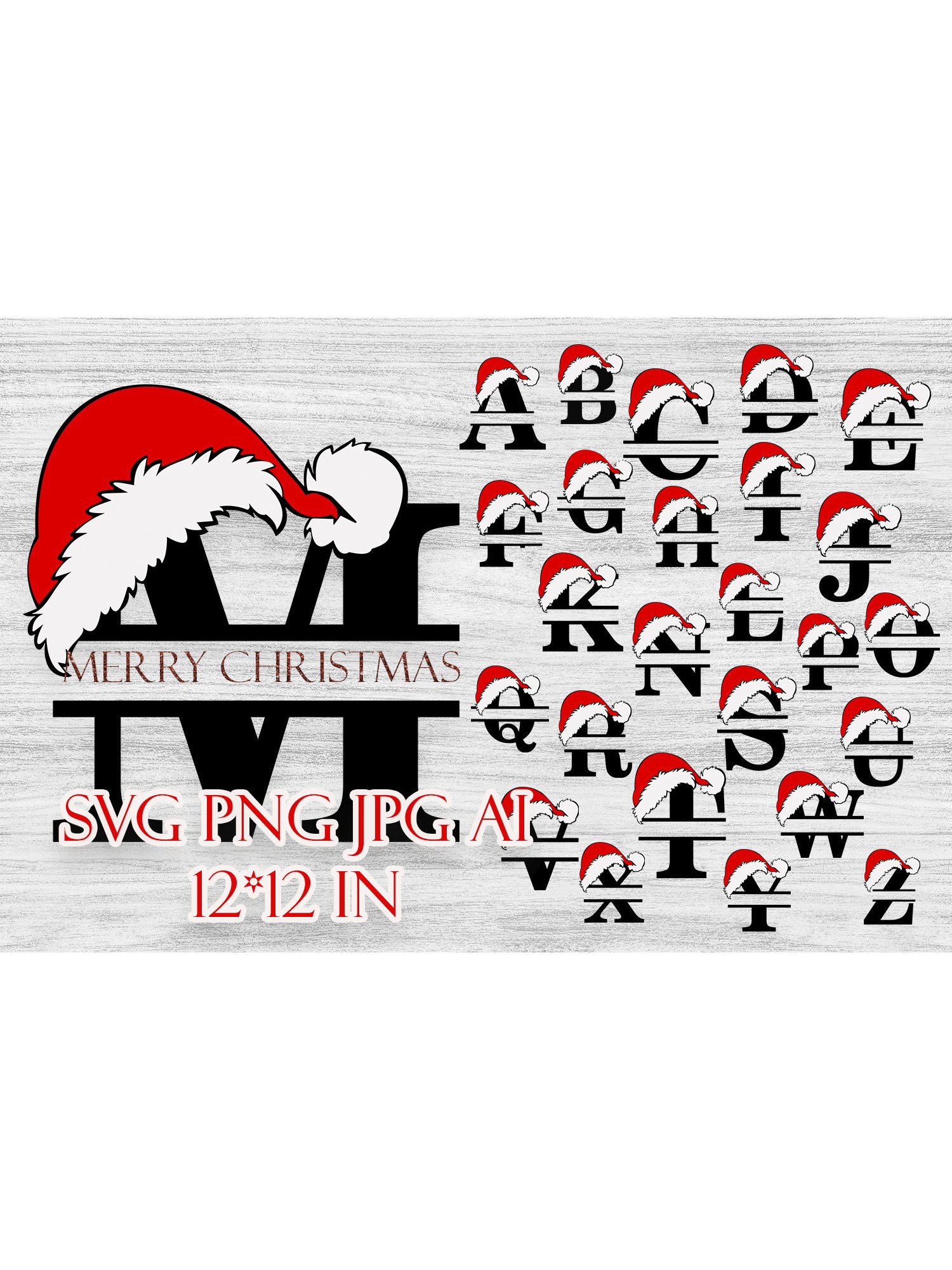 Santa Hat Split Letters, Christmas Monogram (2205063)
