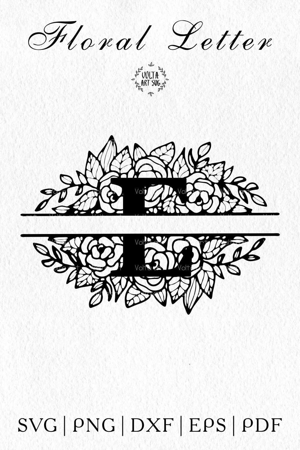 Floral Letter E svg, Flower Letter E, Split Monogram Letter