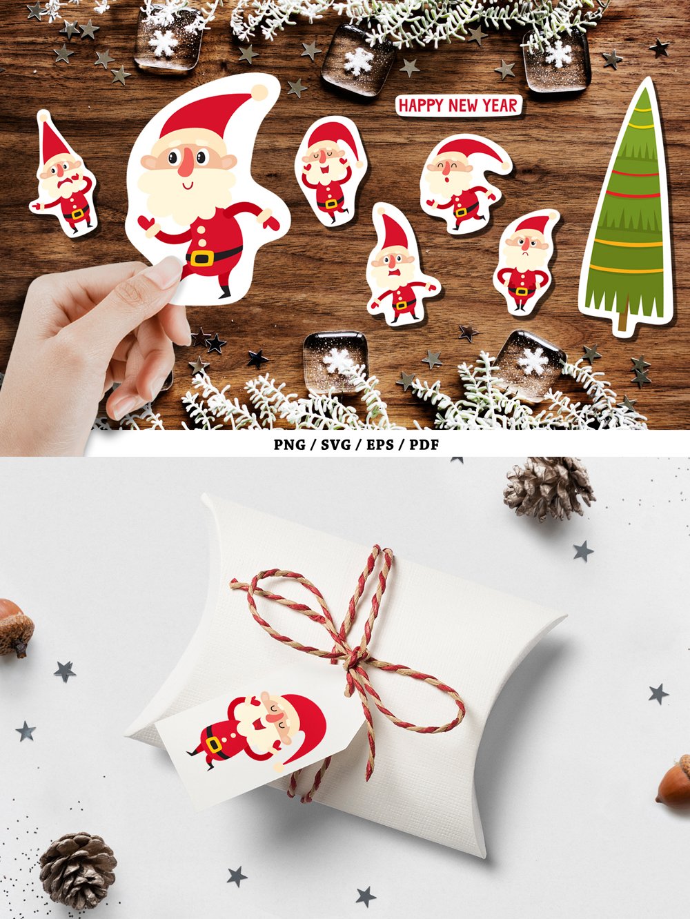 Cartoon Santa Claus stickers for print and cut, (1023272)