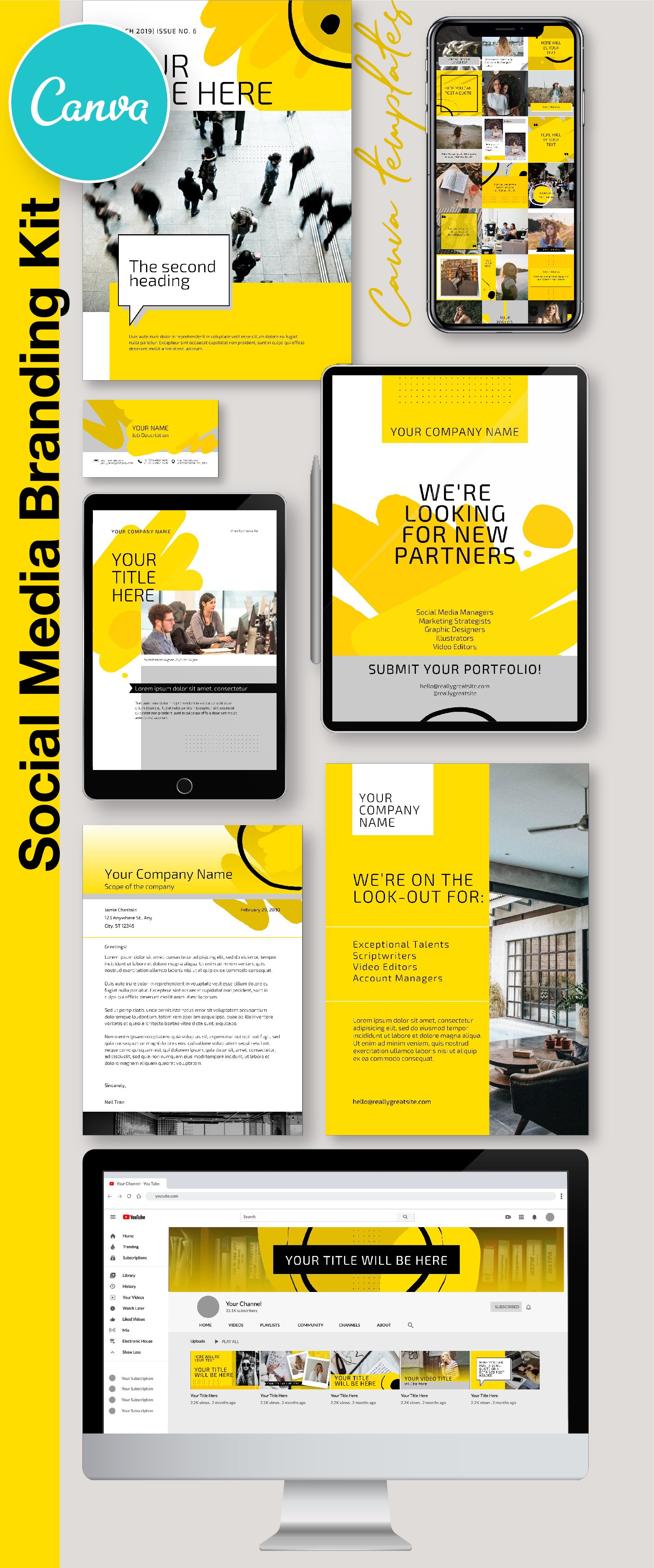 Yellow CANVA Branding Bundle, Flyer, Layout, Presentation