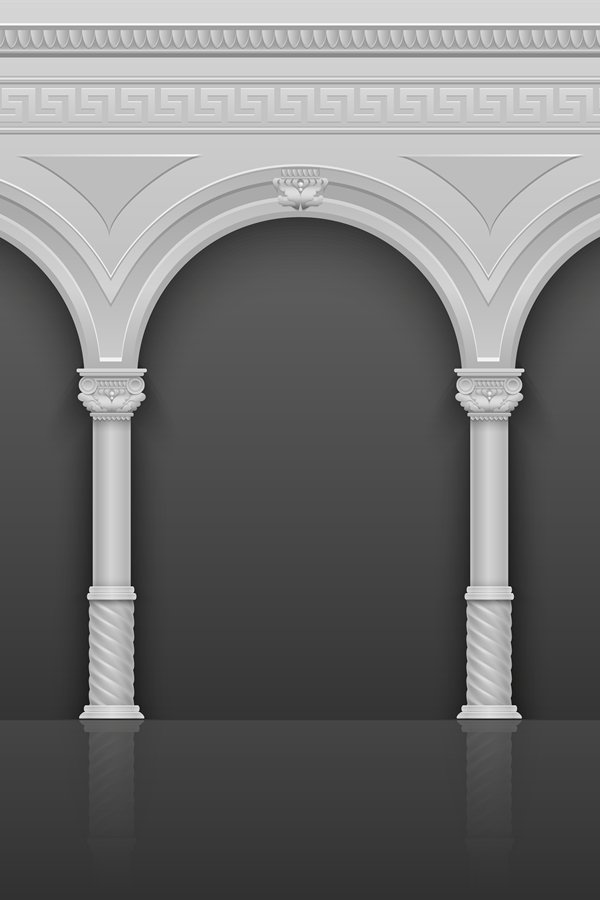 Classic roman antique interior with stone arches and columns