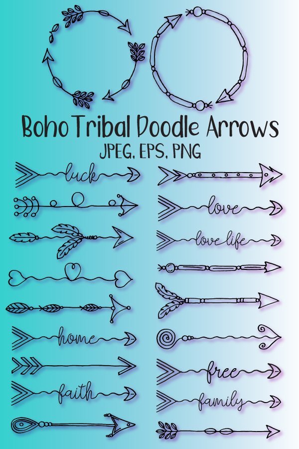 Tribal Boho Doodle Arrows |Valentine Arrows Clipart Bundle