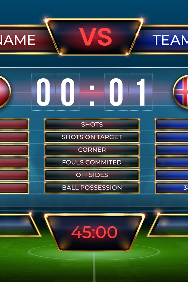 Soccer scoreboard. Football match score and goal statistic t